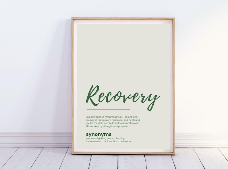 Recovery Definition Poster, Addiction Therapist Office Wall Art, Green Alcoholics Anonymous Wall ...