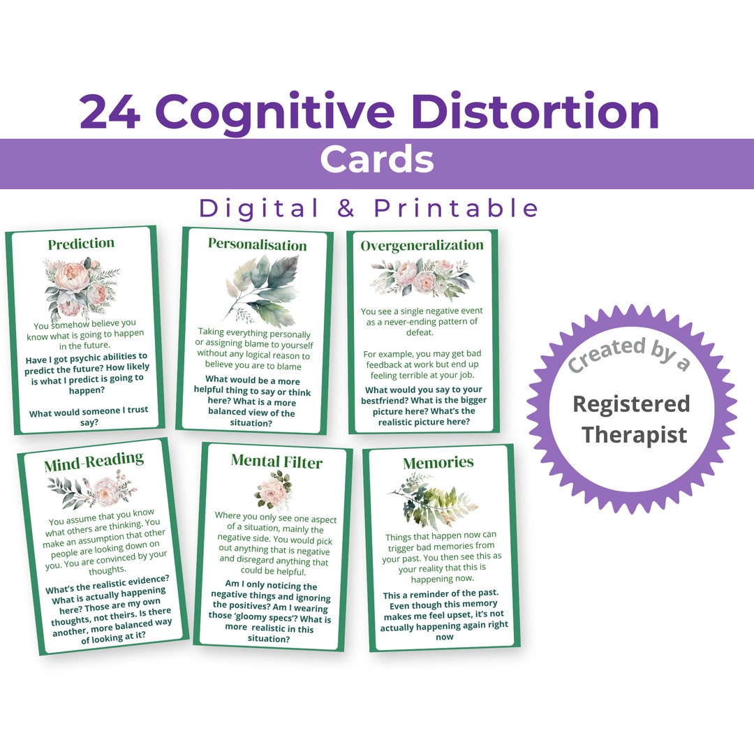 Cognitive Distortion Flash Cards Unhelpful Thinking Cards - Etsy