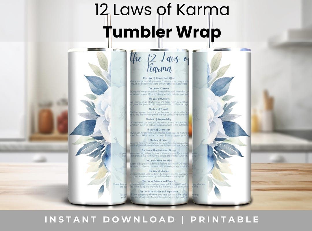 12 Laws of Karma Tumbler Wrap, Blue Floral Sublimation Design PNG, Law ...