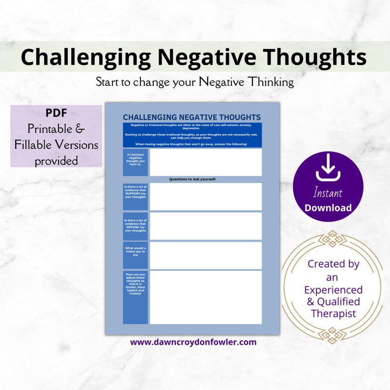 Challenging Negative Thoughts DBT Emotional Regulation - Etsy