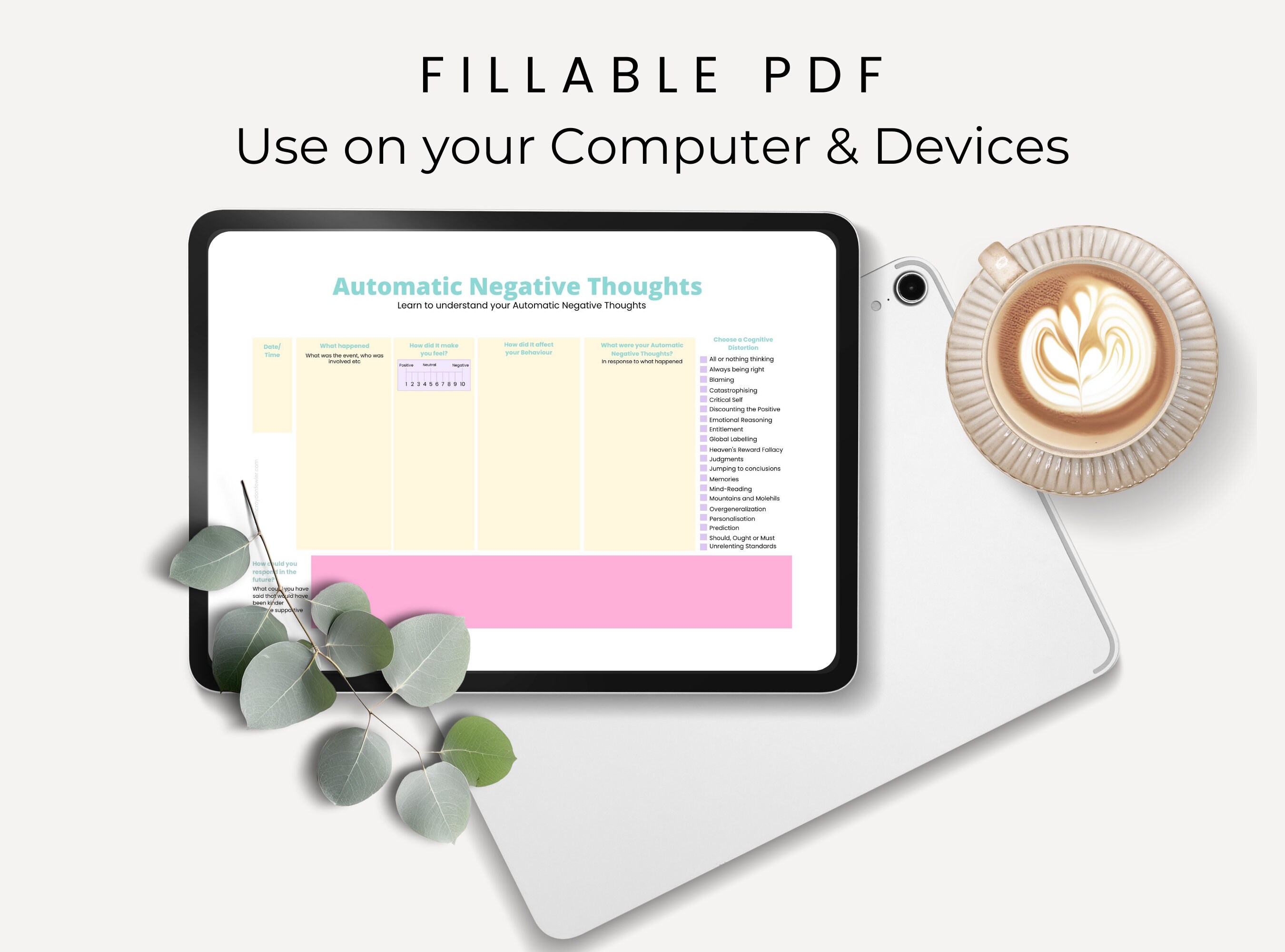 Therapy Worksheets for Adults, Automatic Negative Thoughts, Fillable ...