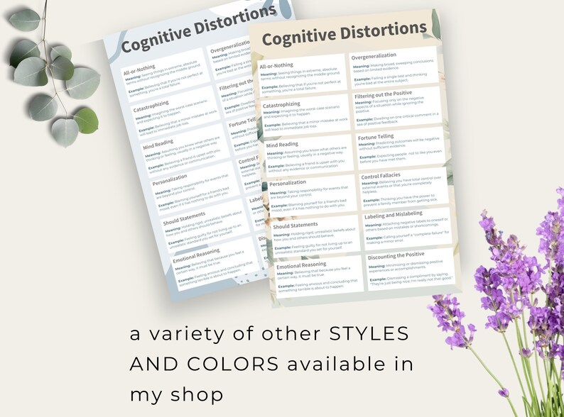 Cognitive Distortions Poster, Pink Therapy Room Decor, CBT Self Help ...