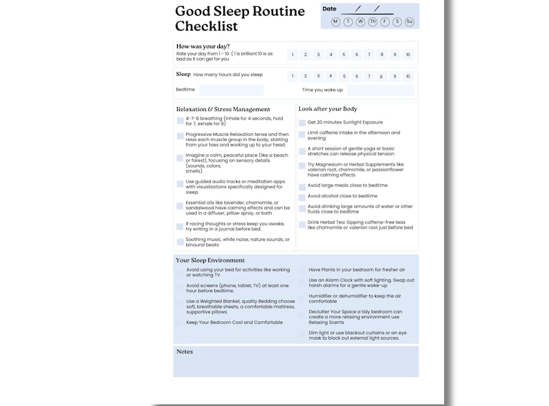 Insomnia Worksheet for Adults, Sleep Hygiene Checklist for Adults, Self ...