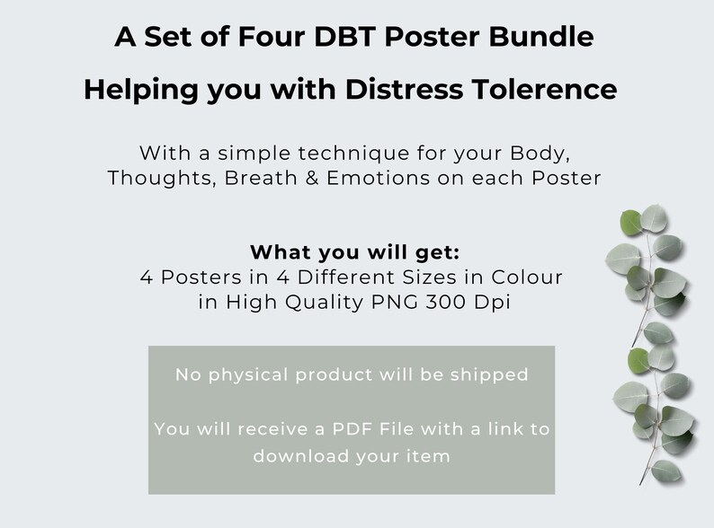 DBT Skills Poster, DBT Mindfulness Wall Art, Boho Styled Set of 4 ...