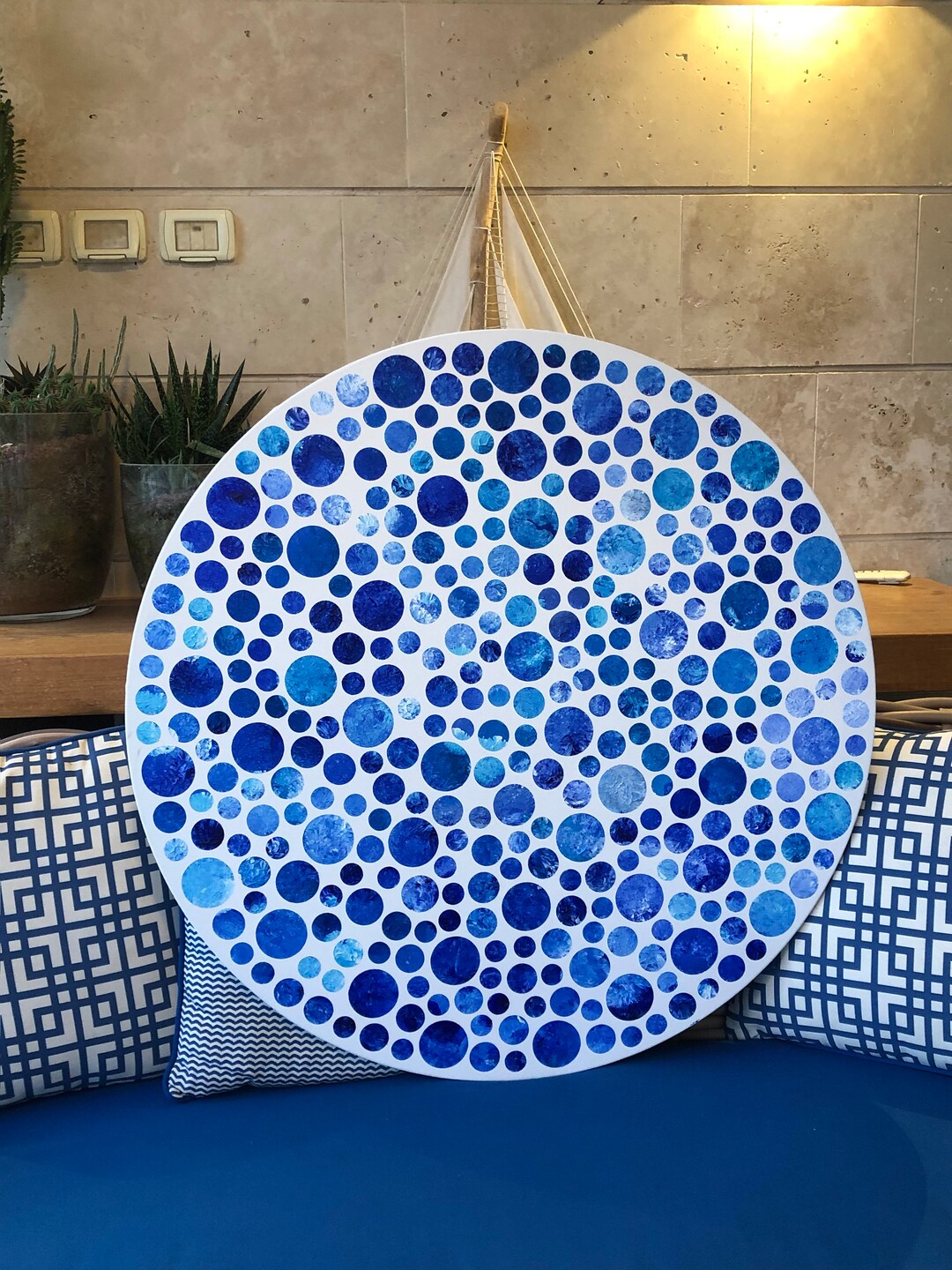 Handmade Rounded Canvas Dotted Painting With Acrylic Rainbow Colors - Etsy