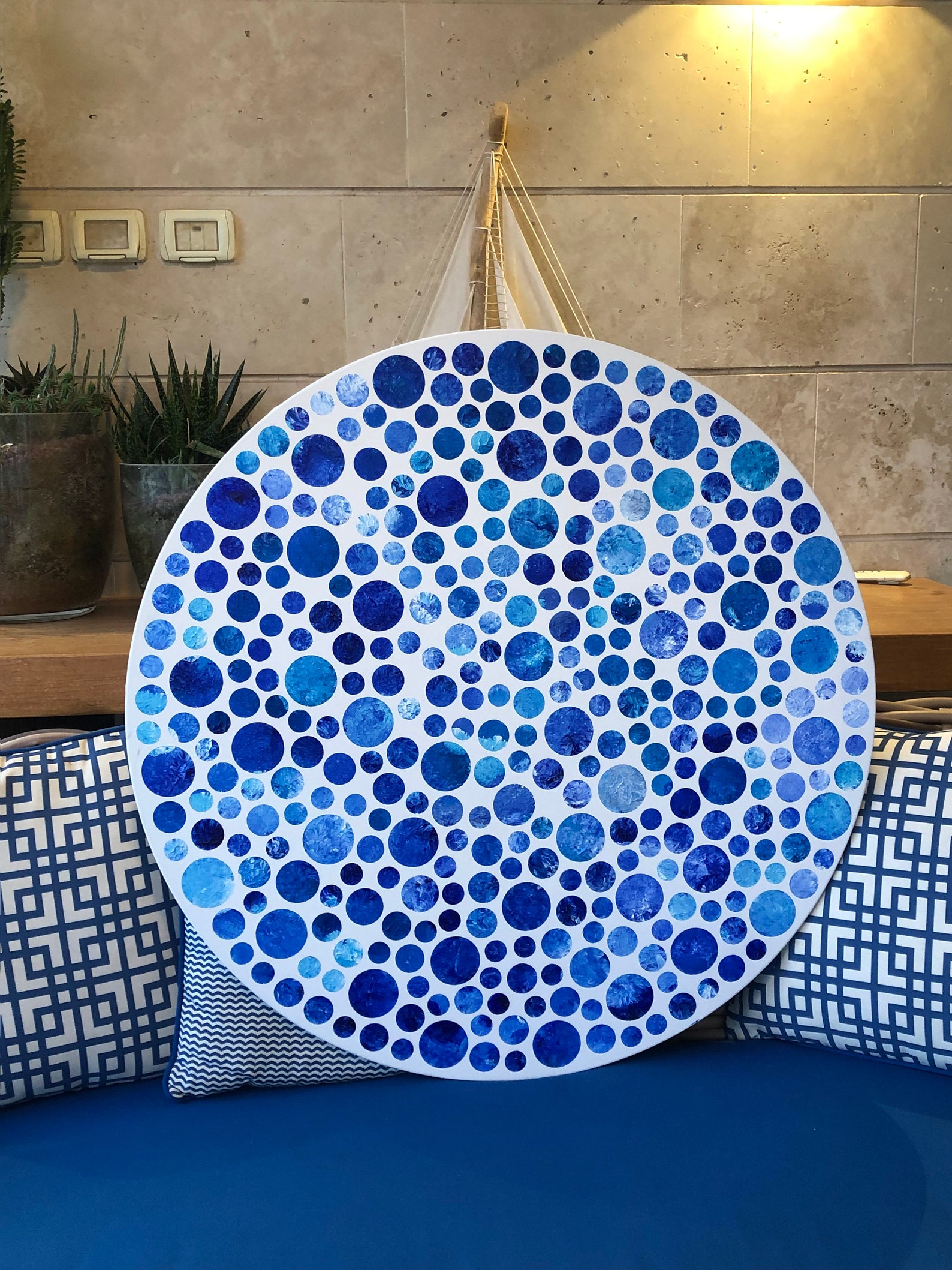 Handmade Rounded Canvas Dotted Painting With Acrylic Rainbow Colors - Etsy