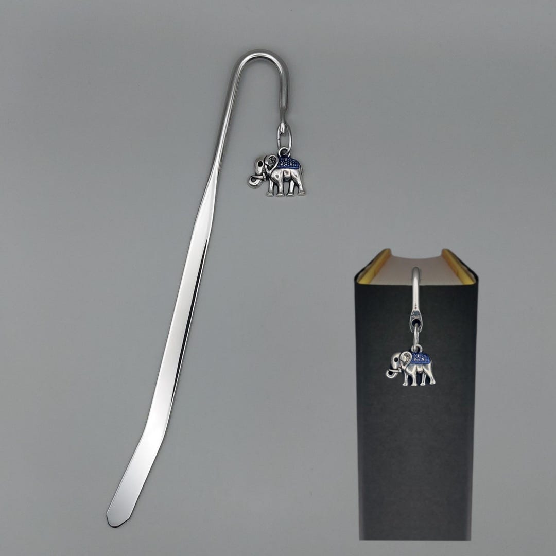 Blue Elephant Bookmark – Tibetan Silver Charm on a Metal Book Marker ...