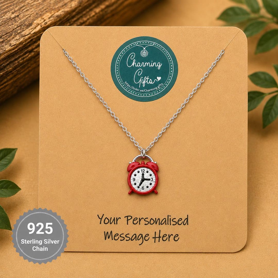 Alarm Clock Necklace – Hand-painted Tibetan Silver Charm on 925 Silver ...