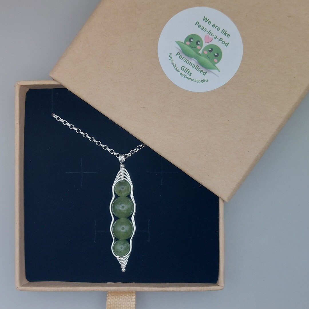 4 Peas in a Pod Necklace, Green Jade Gemstone Necklace,personalised 925 ...