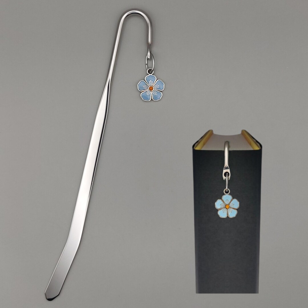 Forget-me-not Bookmark – Tibetan Silver Charm on a Metal Book Marker ...