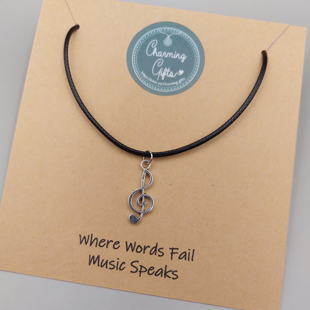 Treble Clef Necklace – Tibetan Silver Charm on Adjustable Black Waxed ...