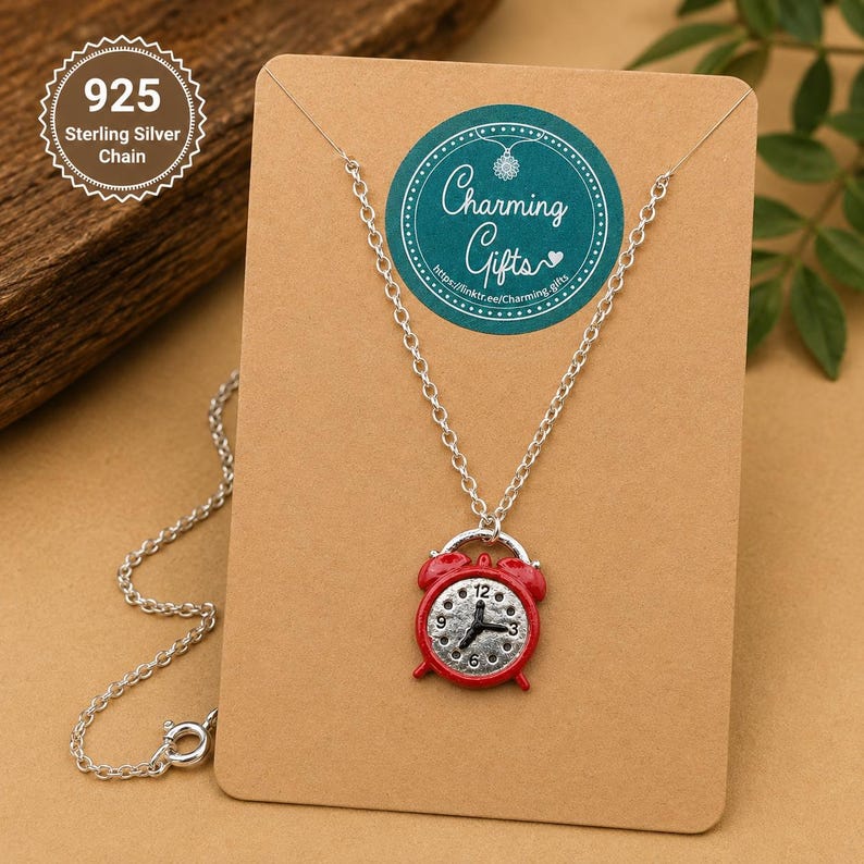 Alarm Clock Necklace – Hand-painted Tibetan Silver Charm on 925 Silver ...