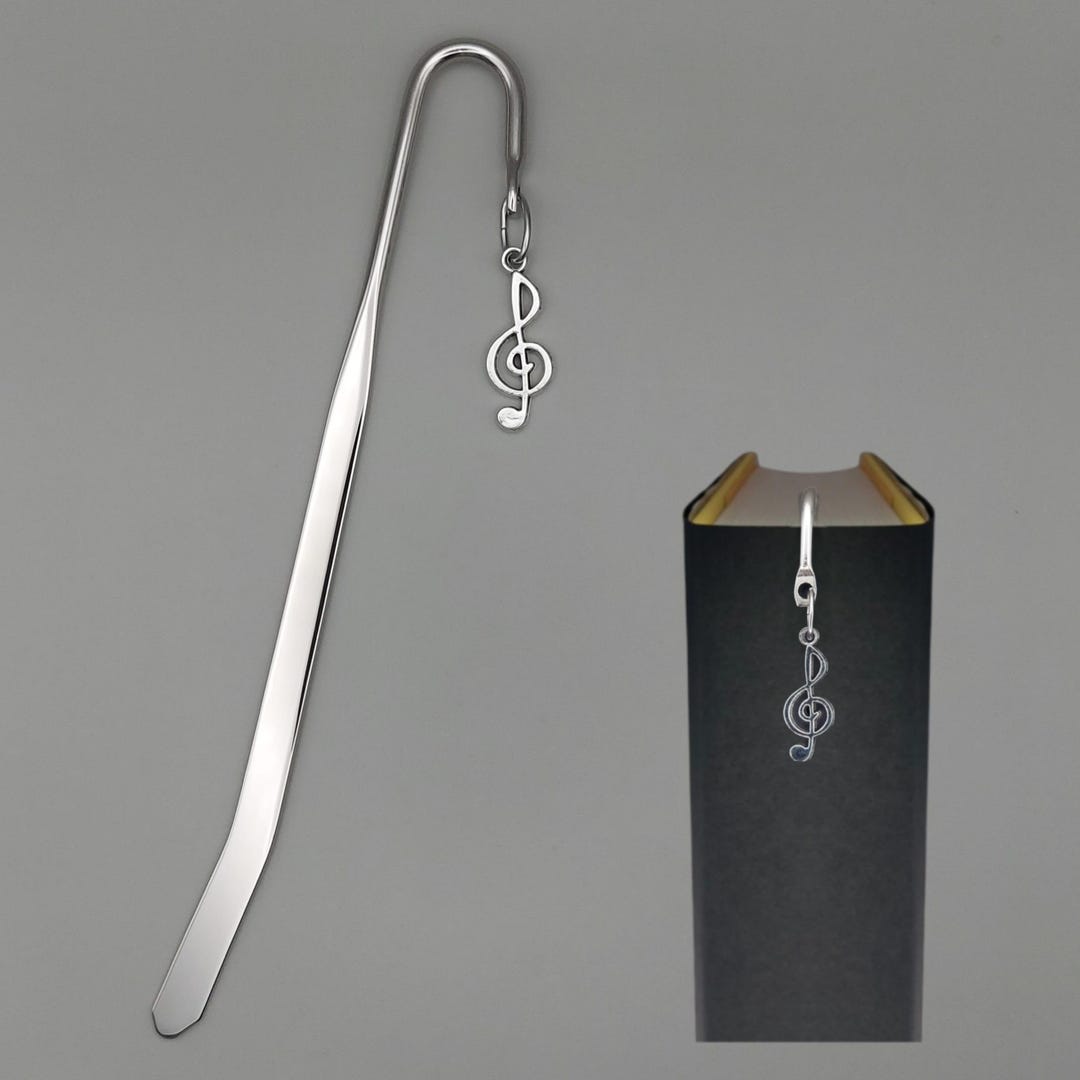 Treble Clef Music Note Bookmark, A Tibetan Silver Charm on a 14cm Metal ...