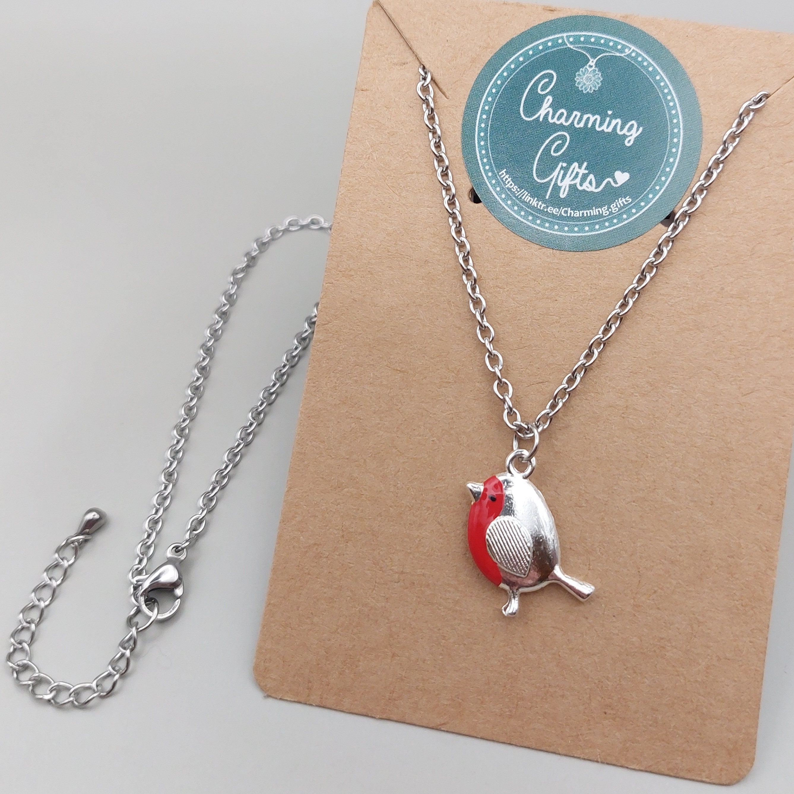 Hand-painted Red Robin Necklace. A Tibetan Silver Charm on an ...