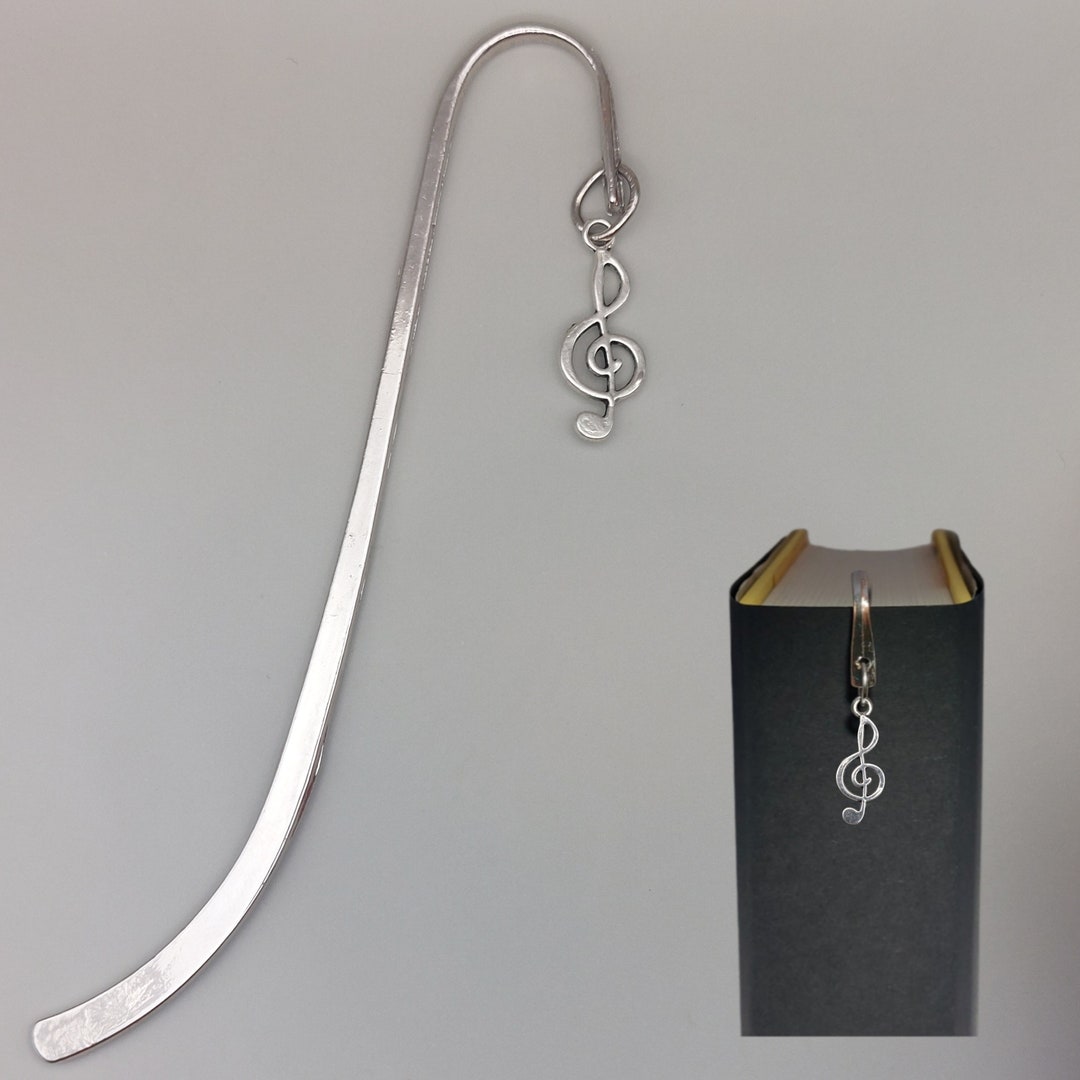 Treble Clef Music Note Bookmark, A Tibetan Silver Charm on a 12cm Metal ...