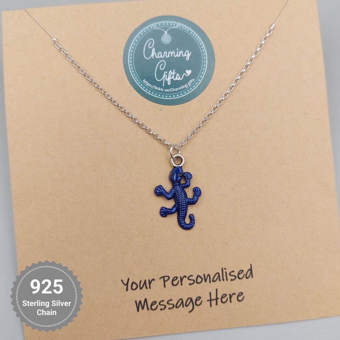 Blue Gecko Necklace – Silver Animal Jewellery, Personalised Lizard ...
