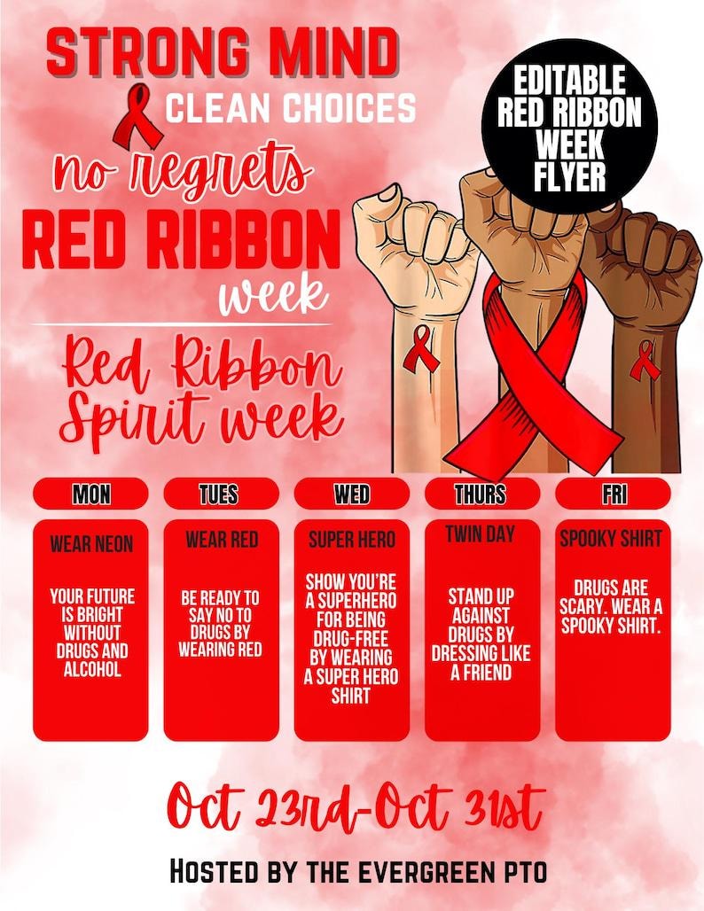 Red Ribbon Week for PTA/PTO, Spirit Week, EDITABLE, Editable Flyer ...