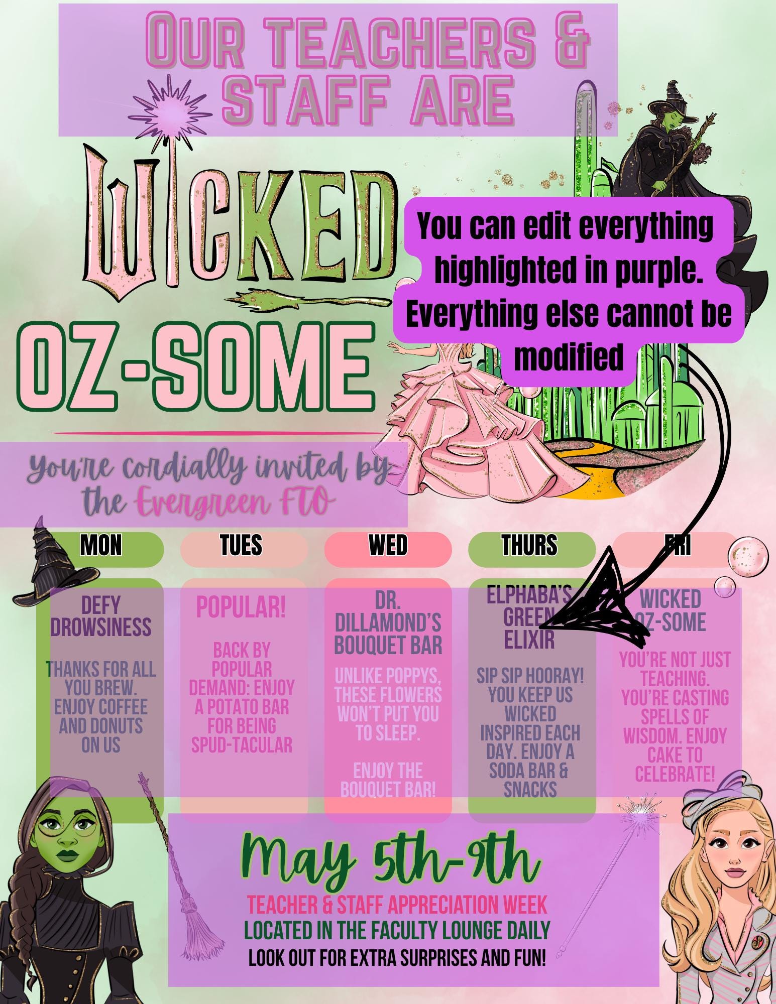 Teacher Appreciation Digital Flyer, Wicked, Staff Customizable ...