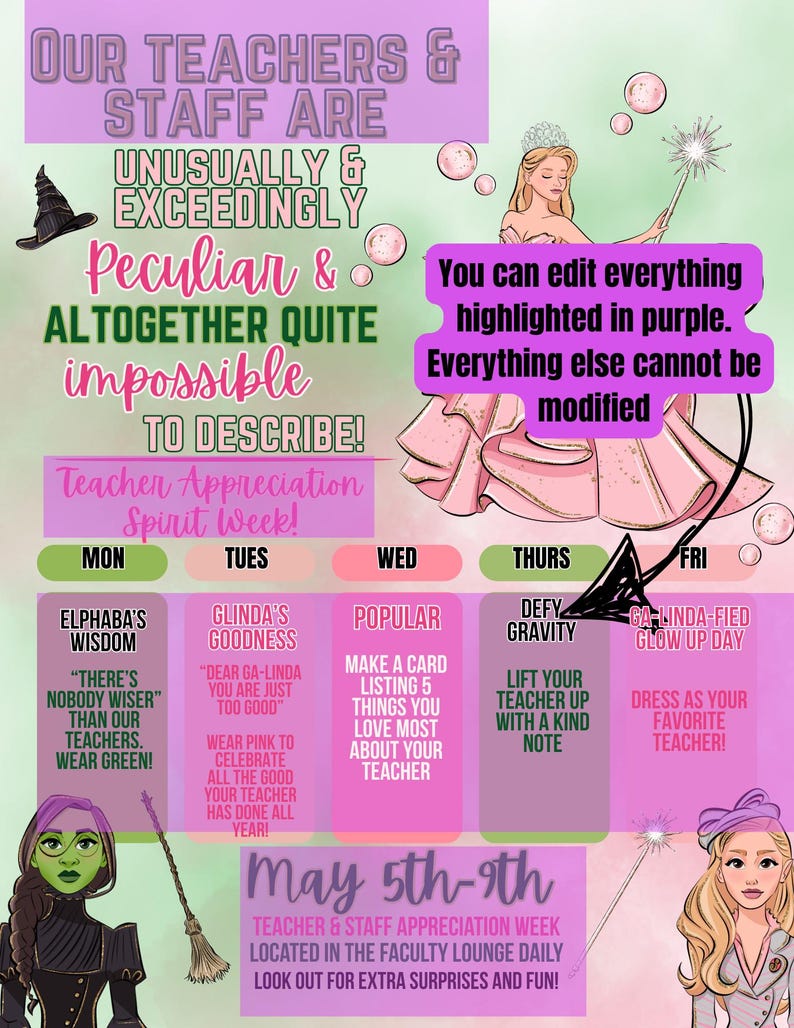 Wicked Teacher/staff Appreciation 5 Day Spirit Week EDITABLE CANVA ...
