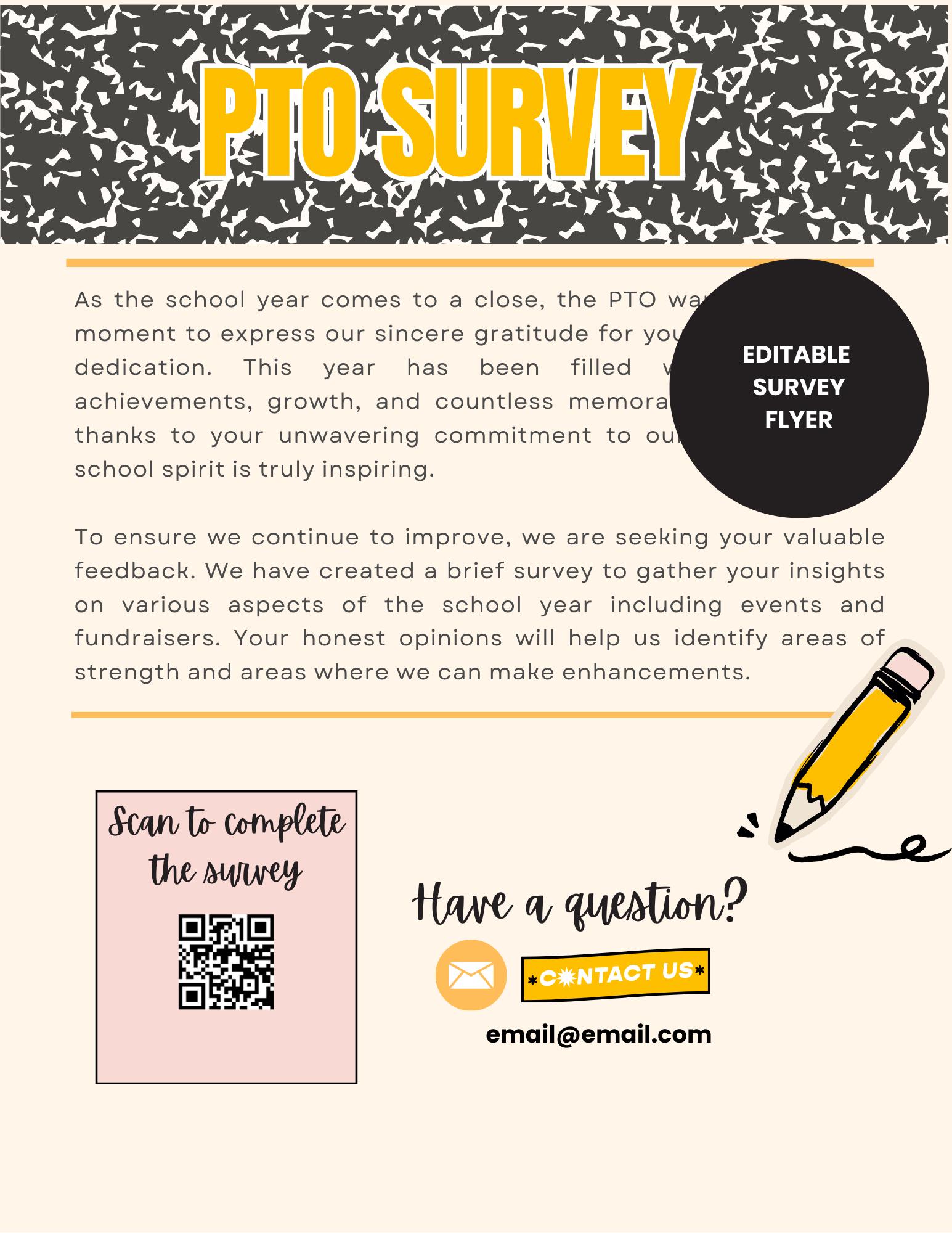 PTO PTA Survey Flyer, Survey, Template, Canva Editable, Digital ...