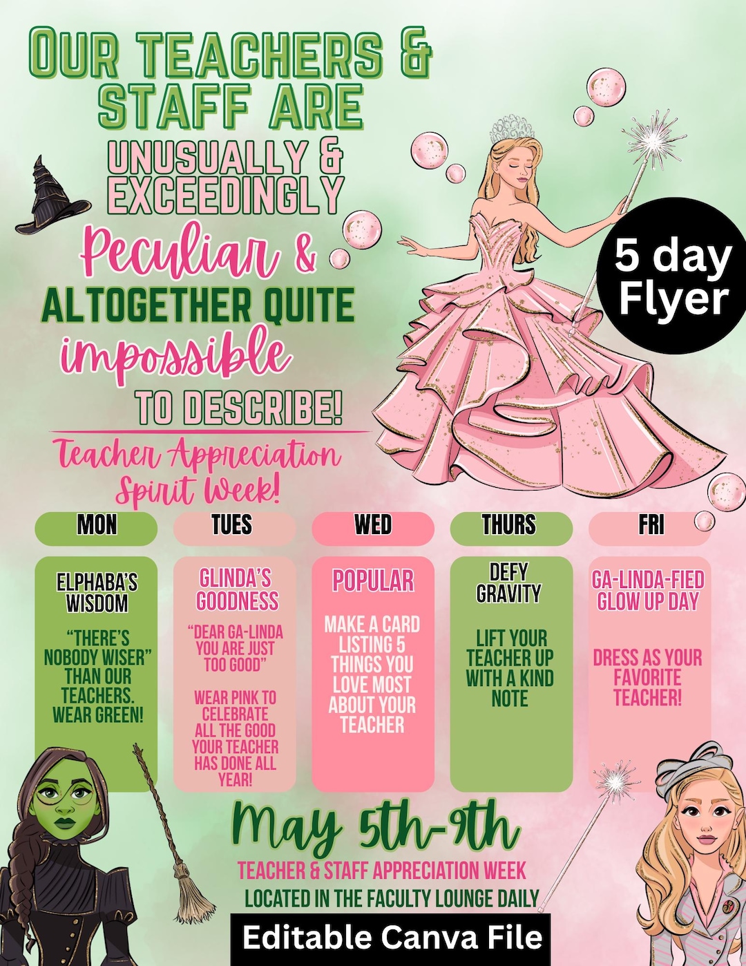 Wicked Teacher/staff Appreciation 5 Day Spirit Week EDITABLE CANVA ...