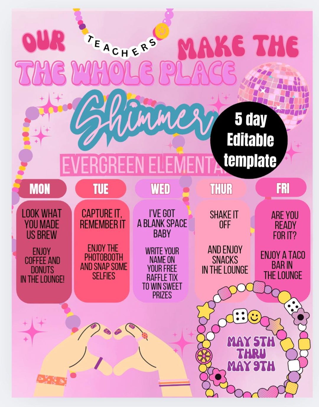 Teacher Era Appreciation Week EDITABLE CANVA TEMPLATE - Etsy