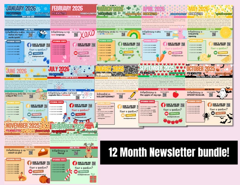 12 Month Editable Newsletter, Editable PTO Newsletter Template, Canva ...