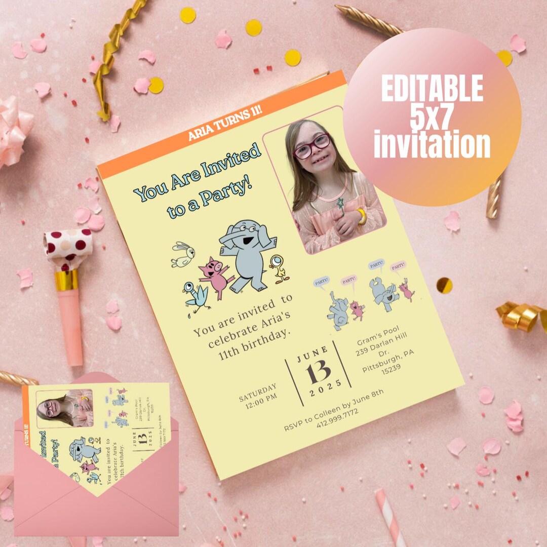 Piggy and Gerald Birthday Invitation, Kids Party Invite, Birthday ...