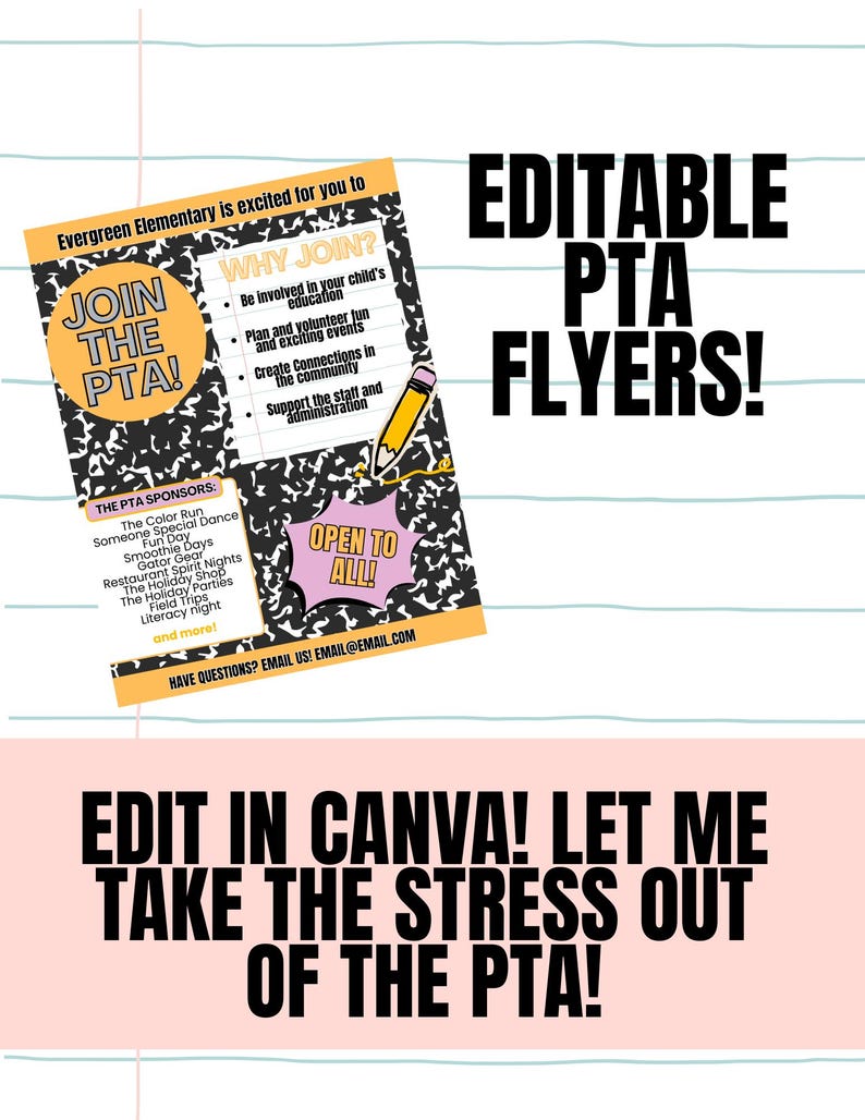 PTO/PTA Membership Join Us Flyer and Meeting Flyer Membership Form ...