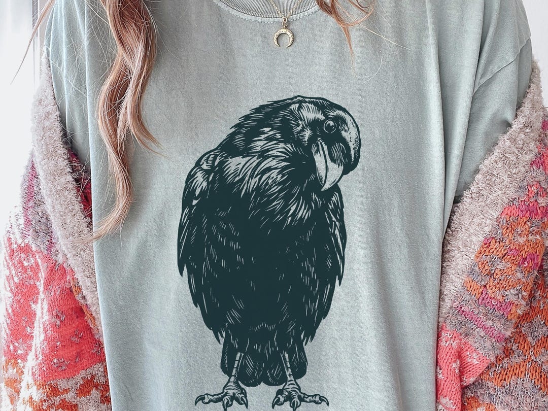 Minimalist Raven T-shirt, Linocut Woodcut Engraving Style Tee, Gothic ...