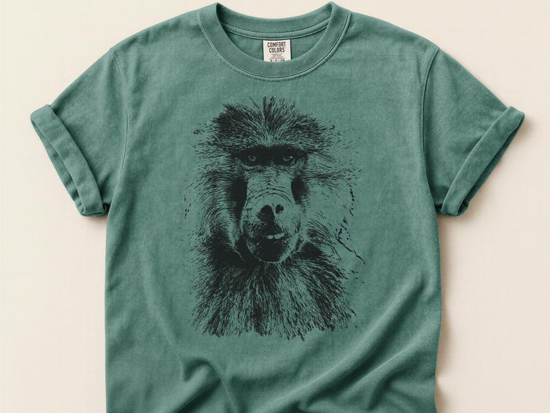 Baboon T-shirt – Vintage Primate Portrait Graphic Tee, Comfort Colors ...