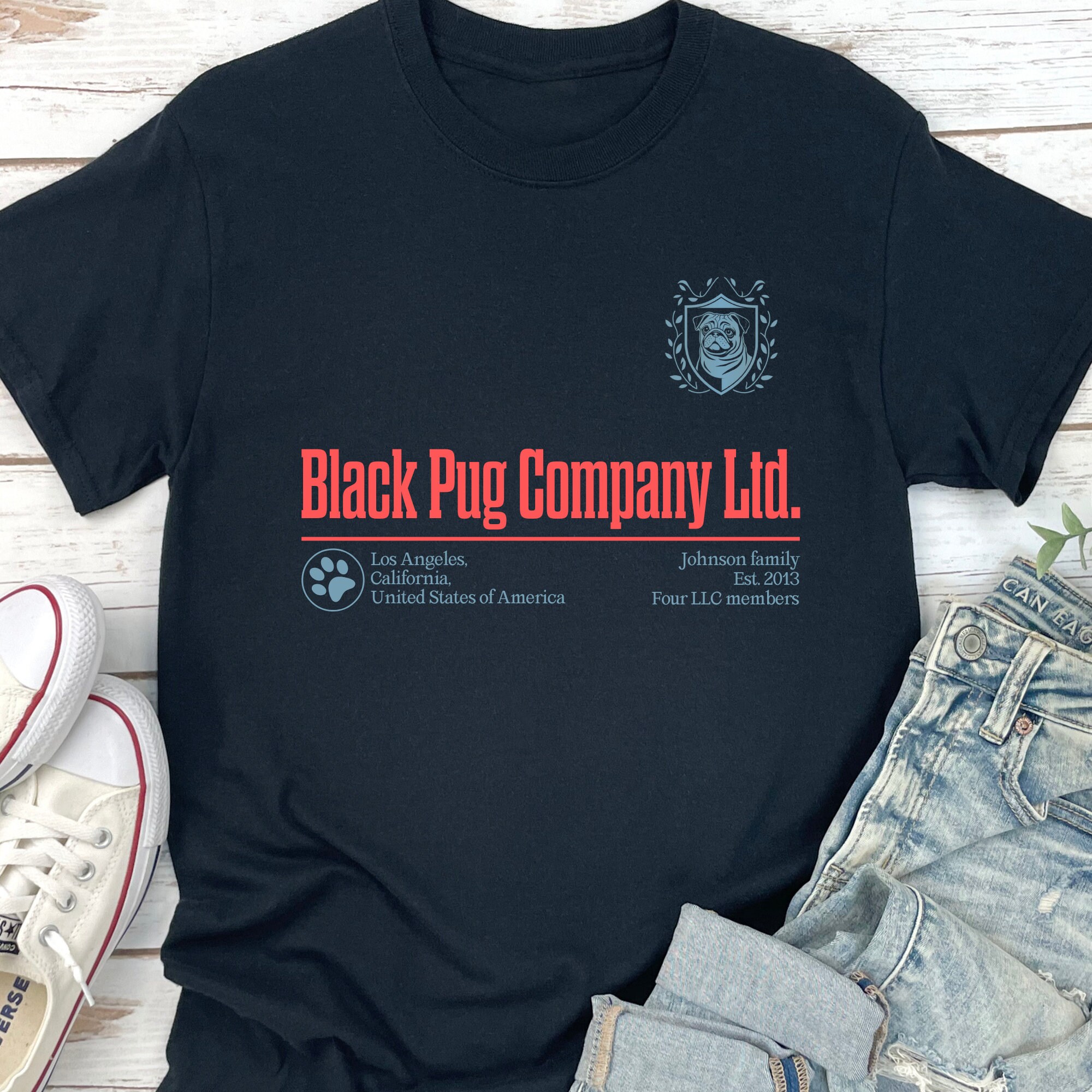 Custom Pug Shirt Black Pug Company Tee Pug Dog Social Club T Shirt ...