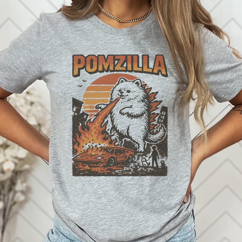 Funny Pomeranian Godzilla Shirt – Vintage Comic Monster Pom Tee, Weird ...