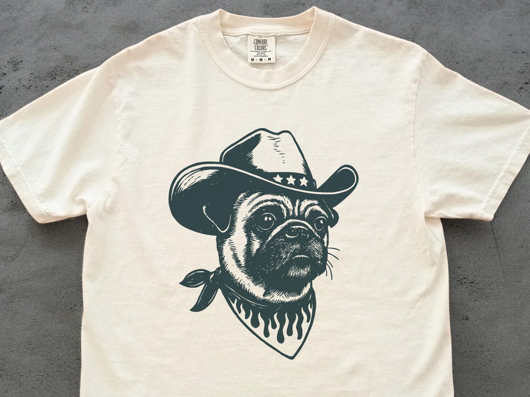 Vintage Cowboy Pug Shirt – Western Ranch Dog Tee, Retro Wild West Pug ...