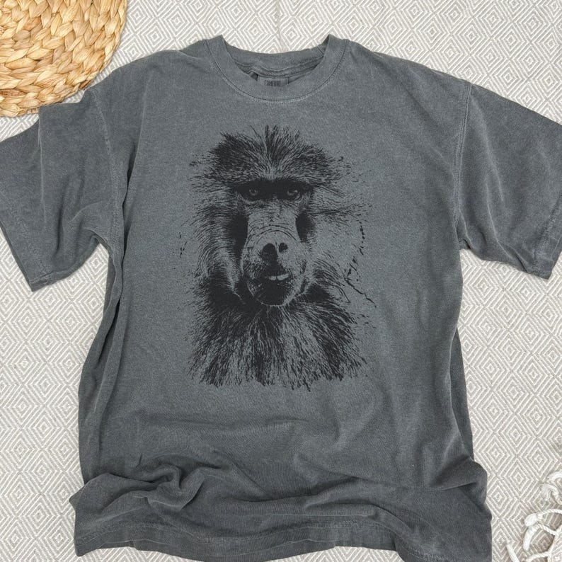 Baboon T-shirt – Vintage Primate Portrait Graphic Tee, Comfort Colors ...