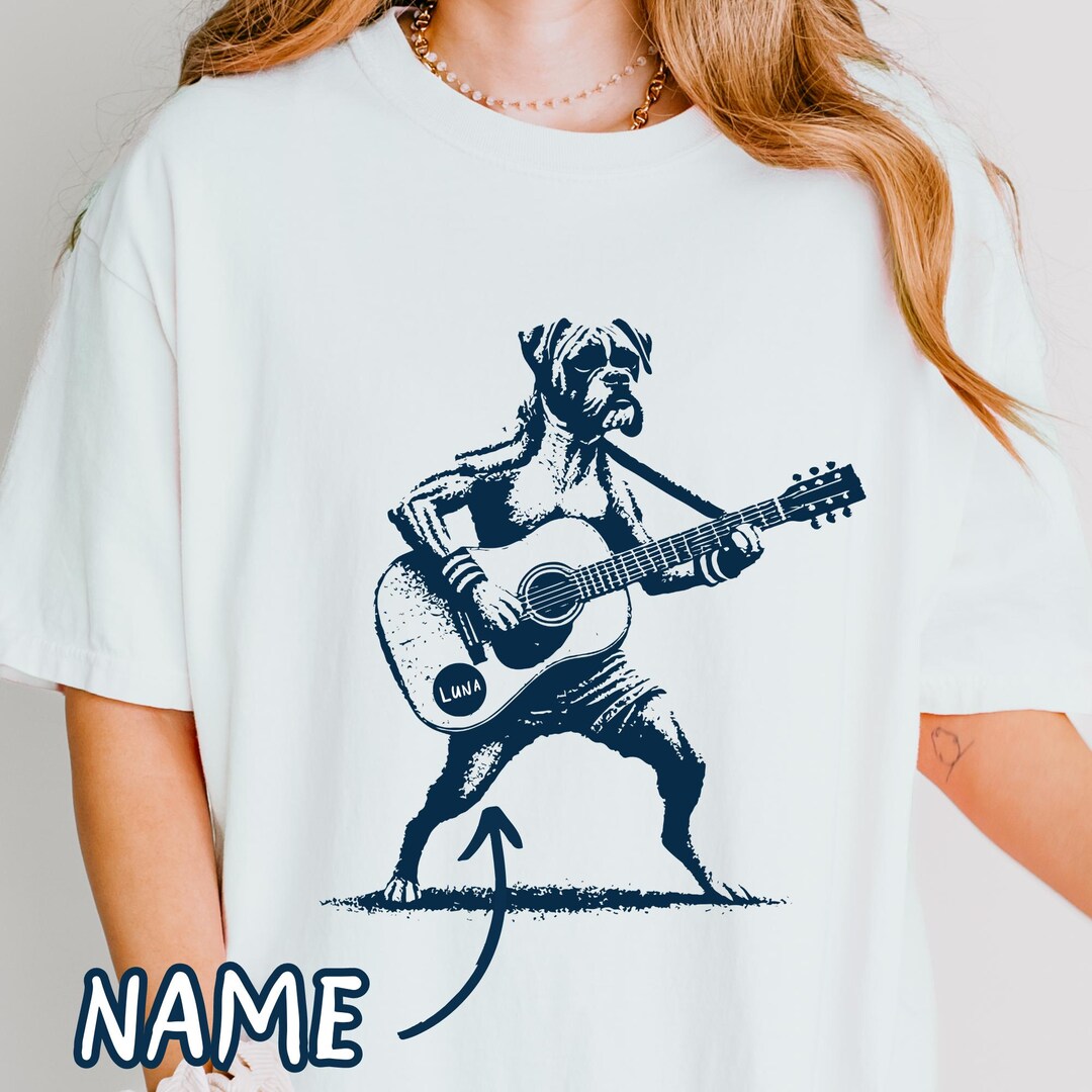Custom Boxer Name Shirt Ukulele Boxer Dog Singer Design Dog Playing ...