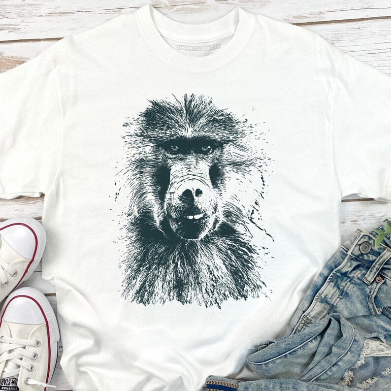 Baboon T-shirt – Vintage Primate Portrait Graphic Tee, Comfort Colors ...