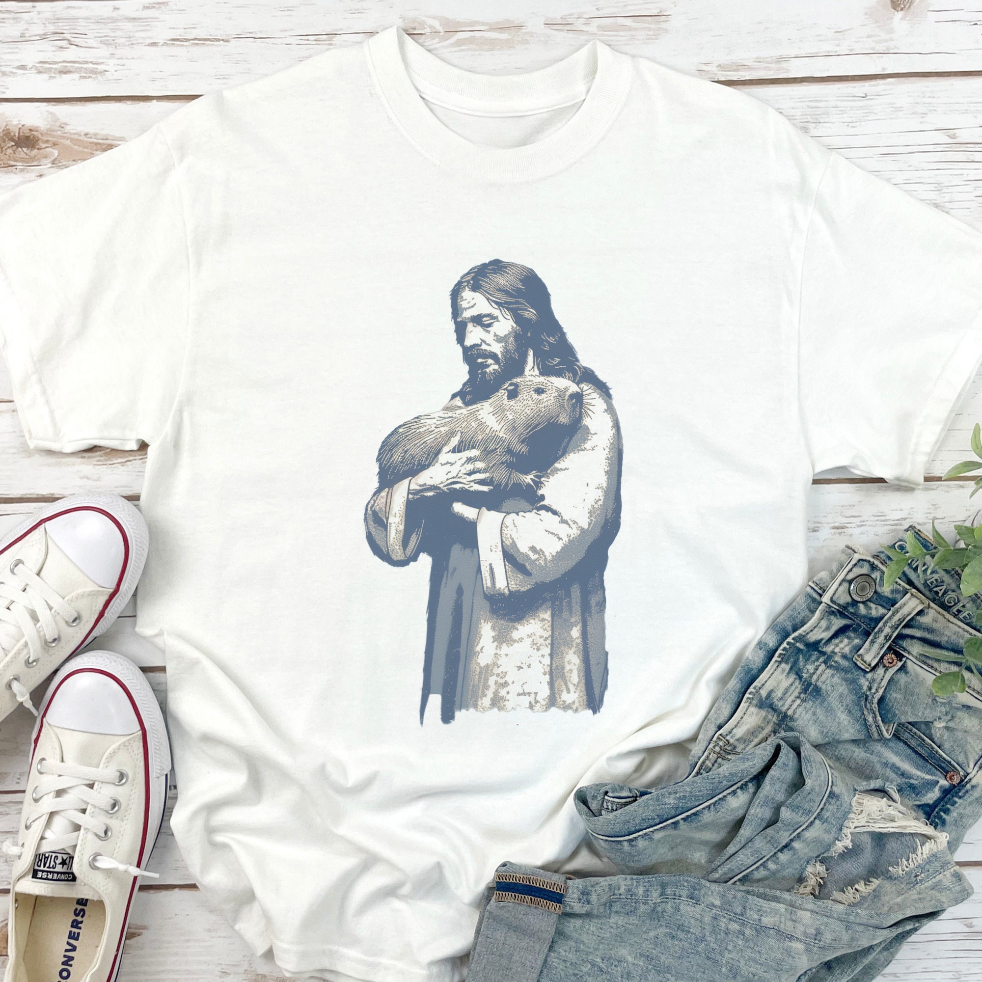 Funny Capybara Jesus Shirt, Vintage Capybara Cool Tee, Capybara Retro T ...