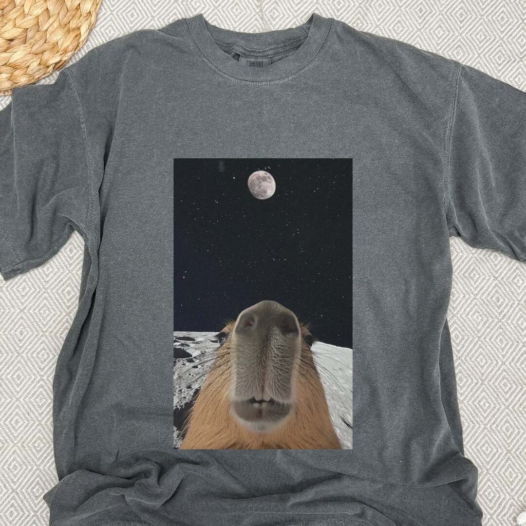 Capybara Selfie Moon Shirt Capybara Space Funny Capybara Face Tee Humor ...