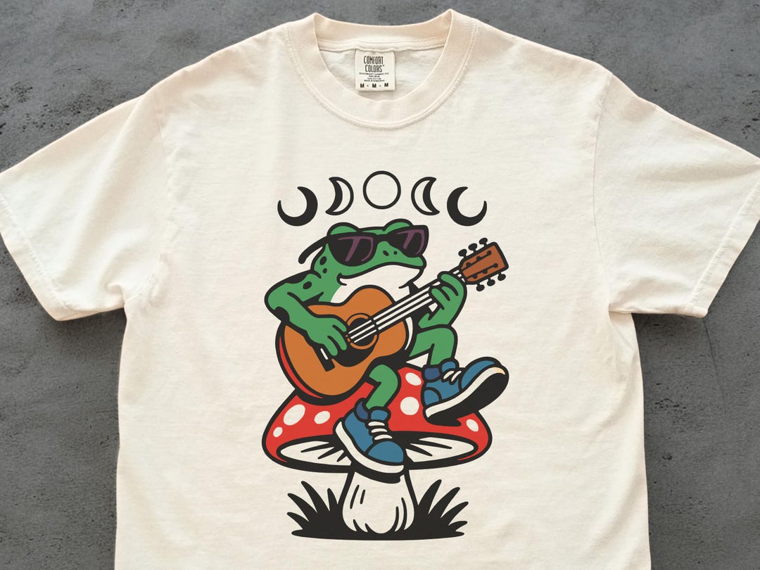 Frog Playing Ukulele on Mushroom T-shirt – Cute Musical Toad Graphic ...