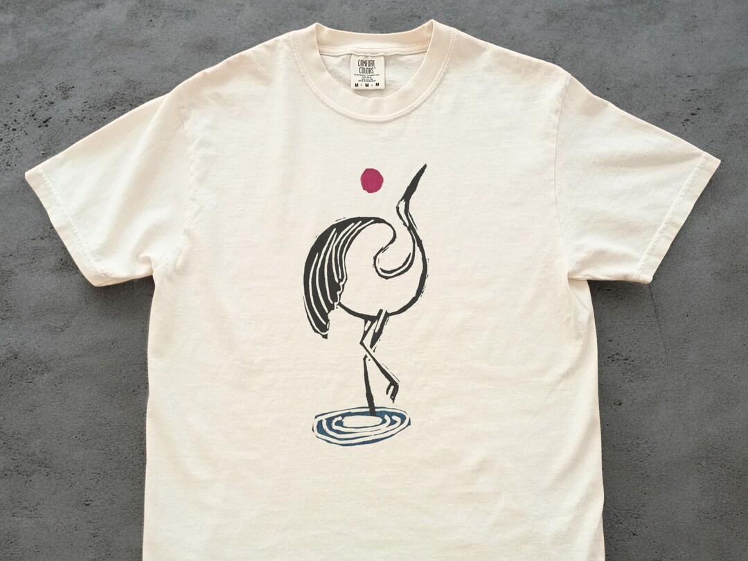 Japanese Crane Linocut T-shirt – Elegant Bird Art, Asian Wildlife ...