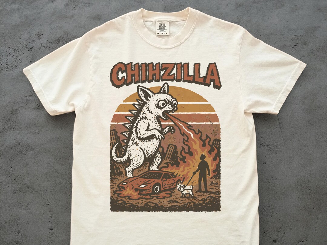 Vintage Chihuahua Godzilla Shirt – Funny Kaiju Comic Tee With Fire ...