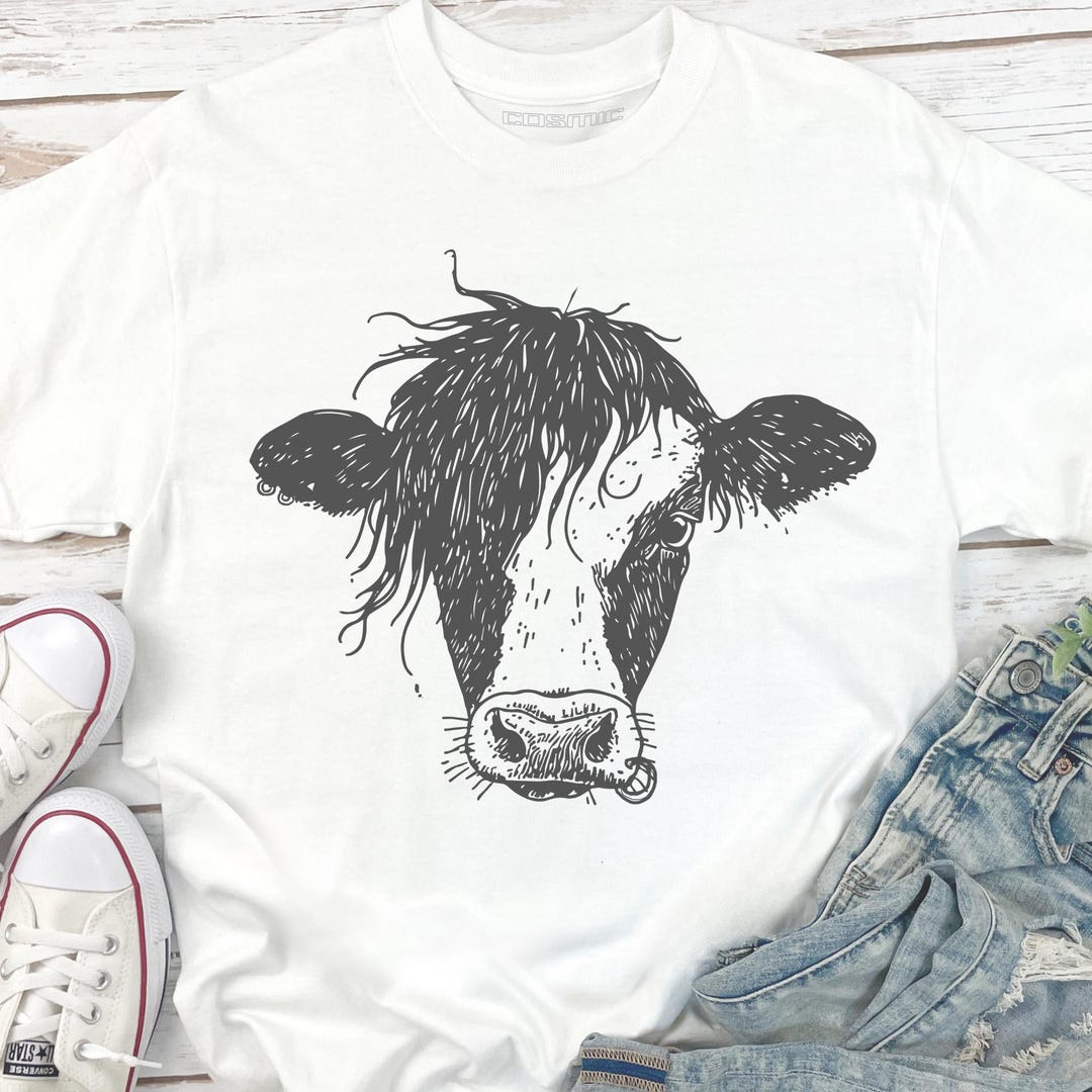 Cow Emo Style Shirt Gift for Cow Lovers Gothiс Style, Emo Hairstyle Cow ...
