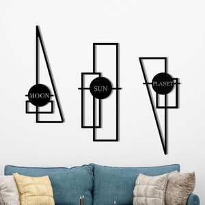 Metal Wall Decor, Set of 3 Metal Planet Home Decor, Metal Triangle Wall ...
