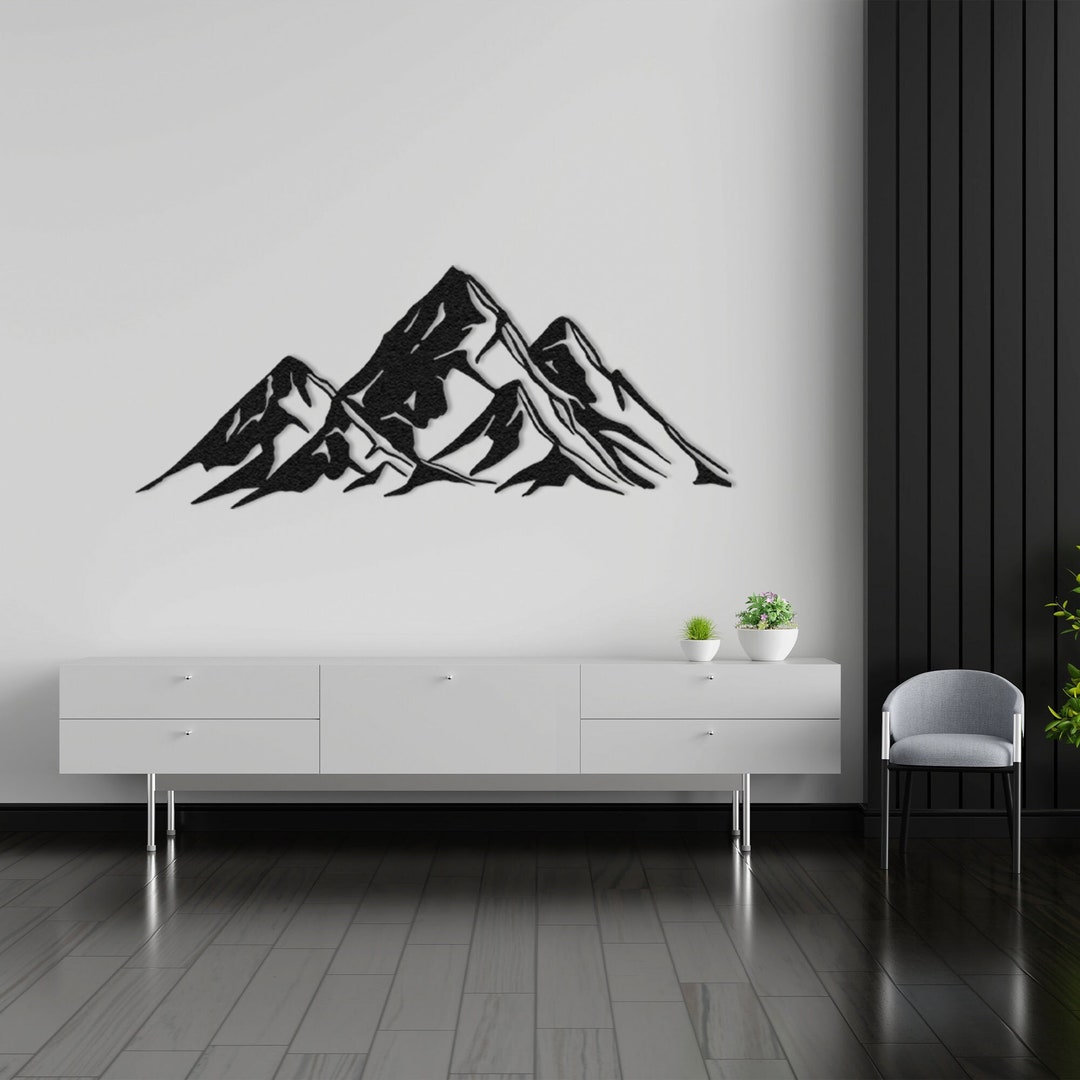 Metal Wall Decor, Mountain Sign, Mountain Forest Metal Wall Decor, Line ...
