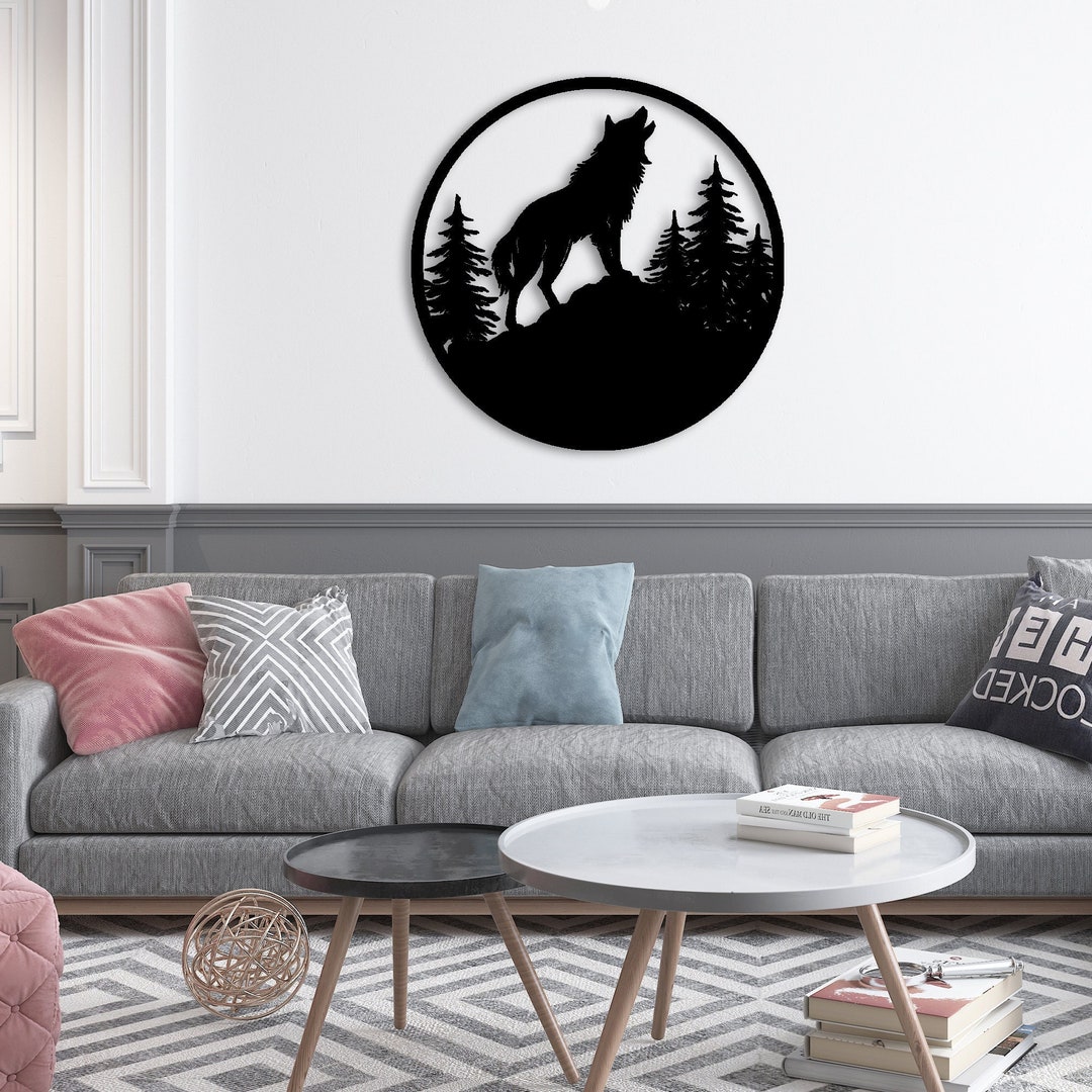 Metal Wall Art, Wolf Metal Wall Decor, Wolf and Forest Metal Wall Decor ...