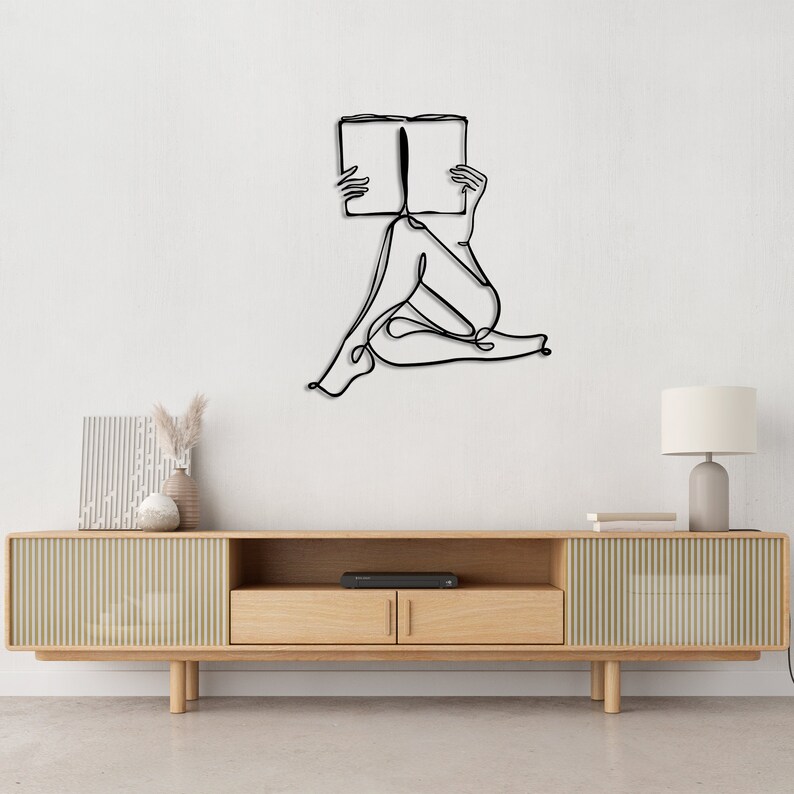 Women Whit Book Line Art Library Metal Wall Decor Women - Etsy