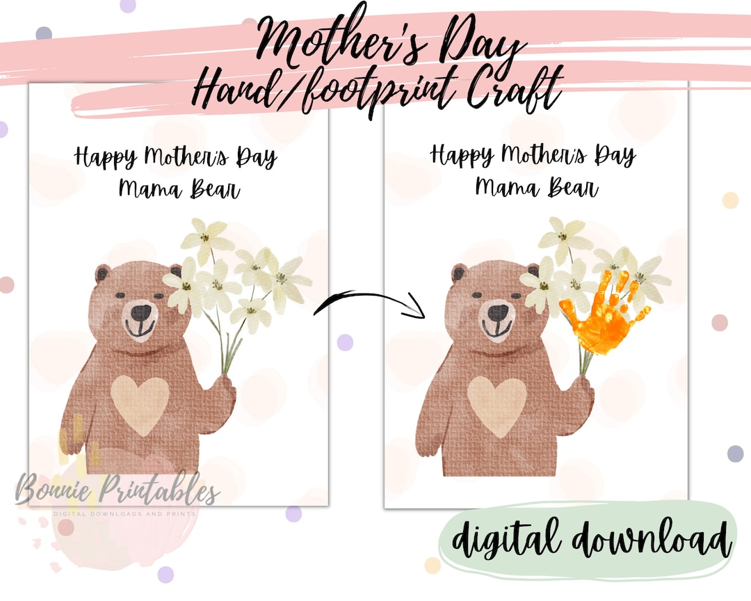 Mother's Day Mama Bear Handprint Craft, New Mum Gift, DIY Wall Art for ...