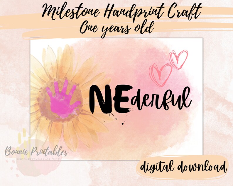 Milestone Handprint Craft One Years Old Keepsake Baby - Etsy