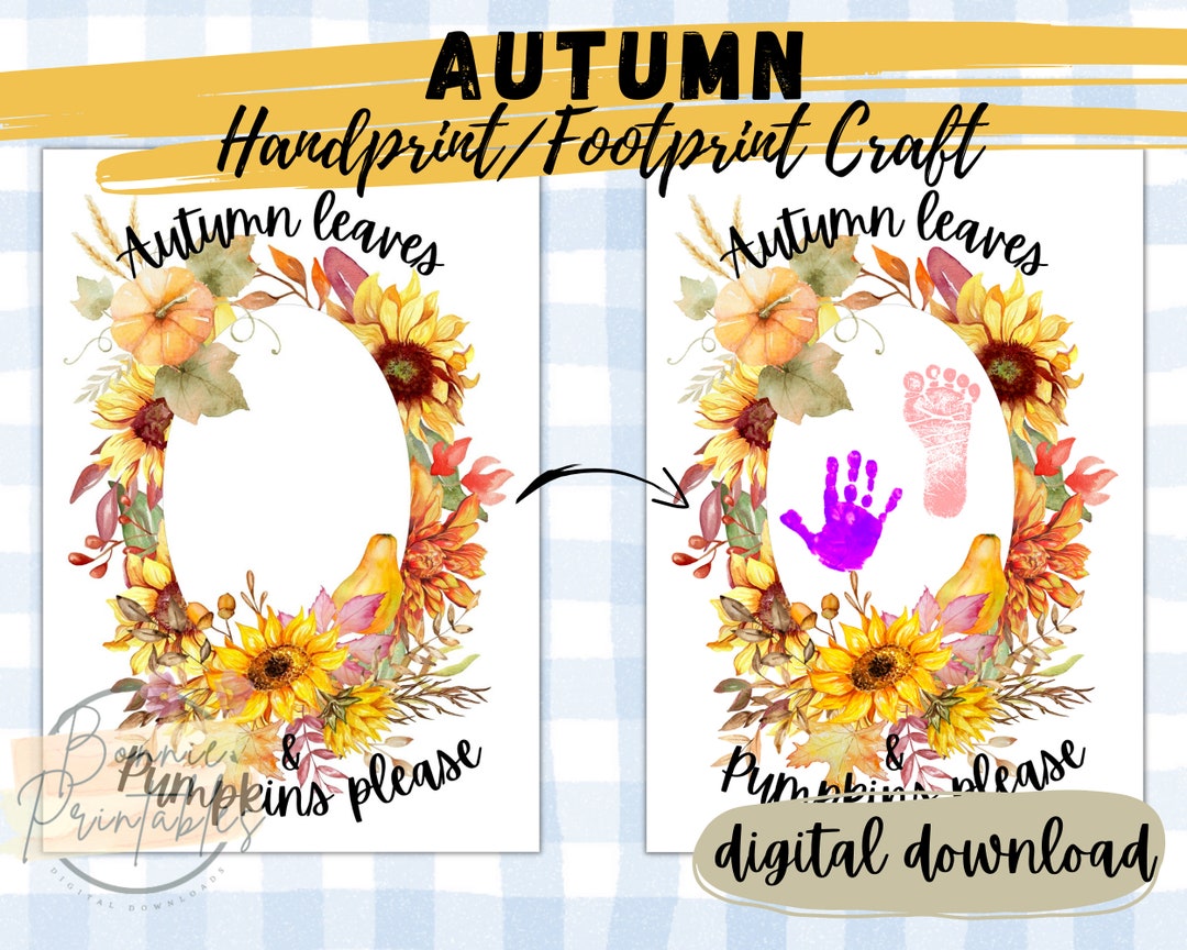 Autumn Wreath Handprint Art, Digital Printable Craft at Home, DIY Wall ...